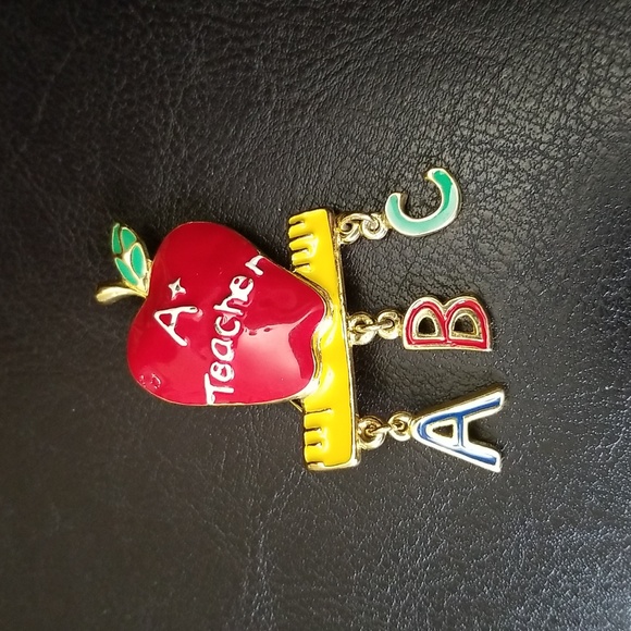 Source Unknown | Jewelry | Enamel A Teacher Abc Ruler Brooch Pin | Poshmark